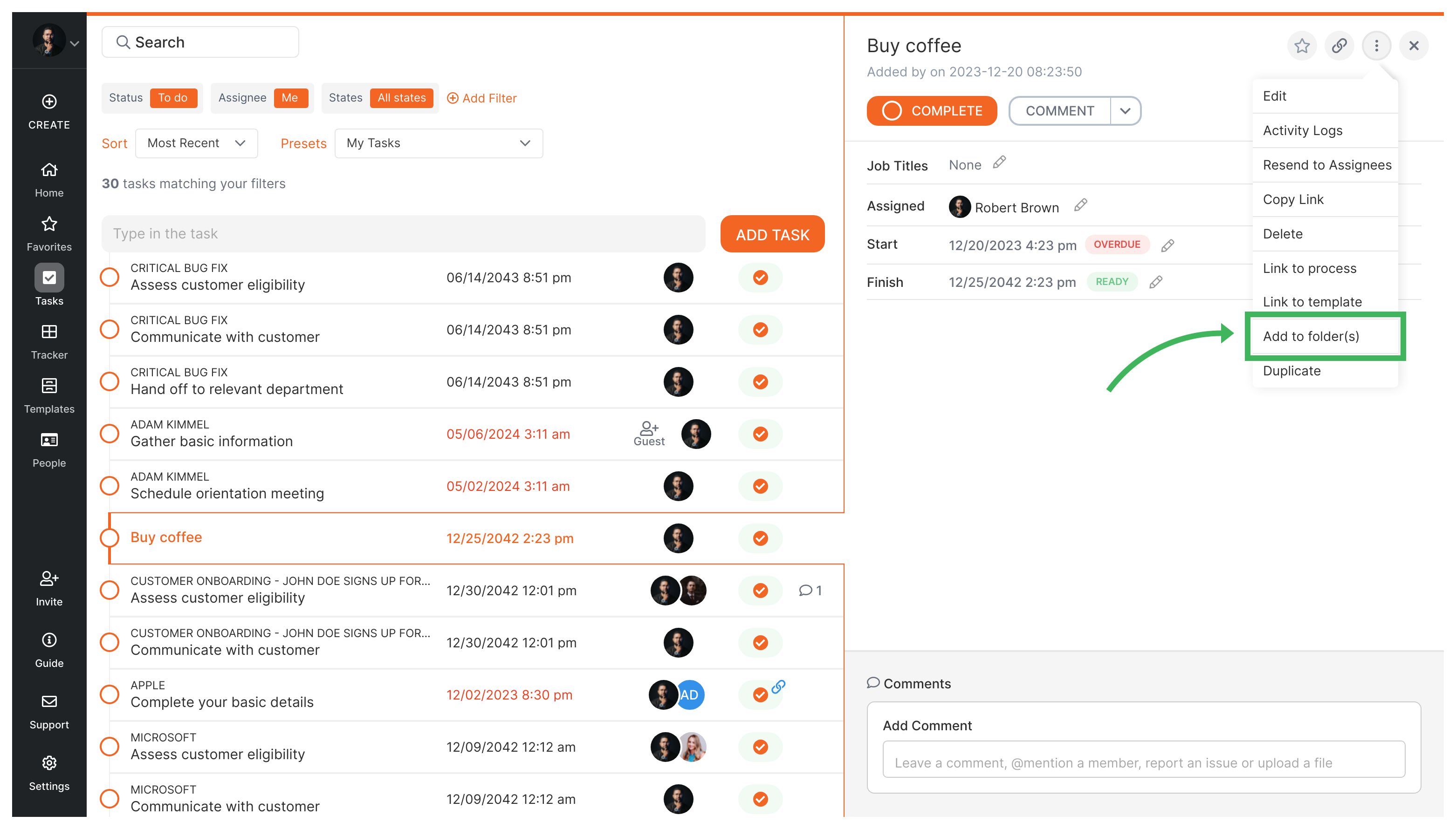 Add tasks to folders · Tallyfy Pro