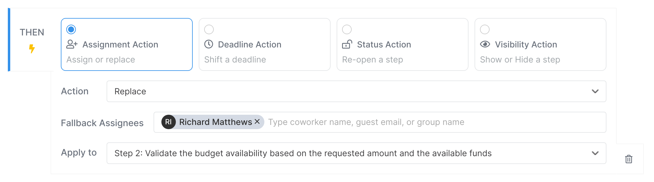 Tallyfy Pro · Actions - Assignment actions
