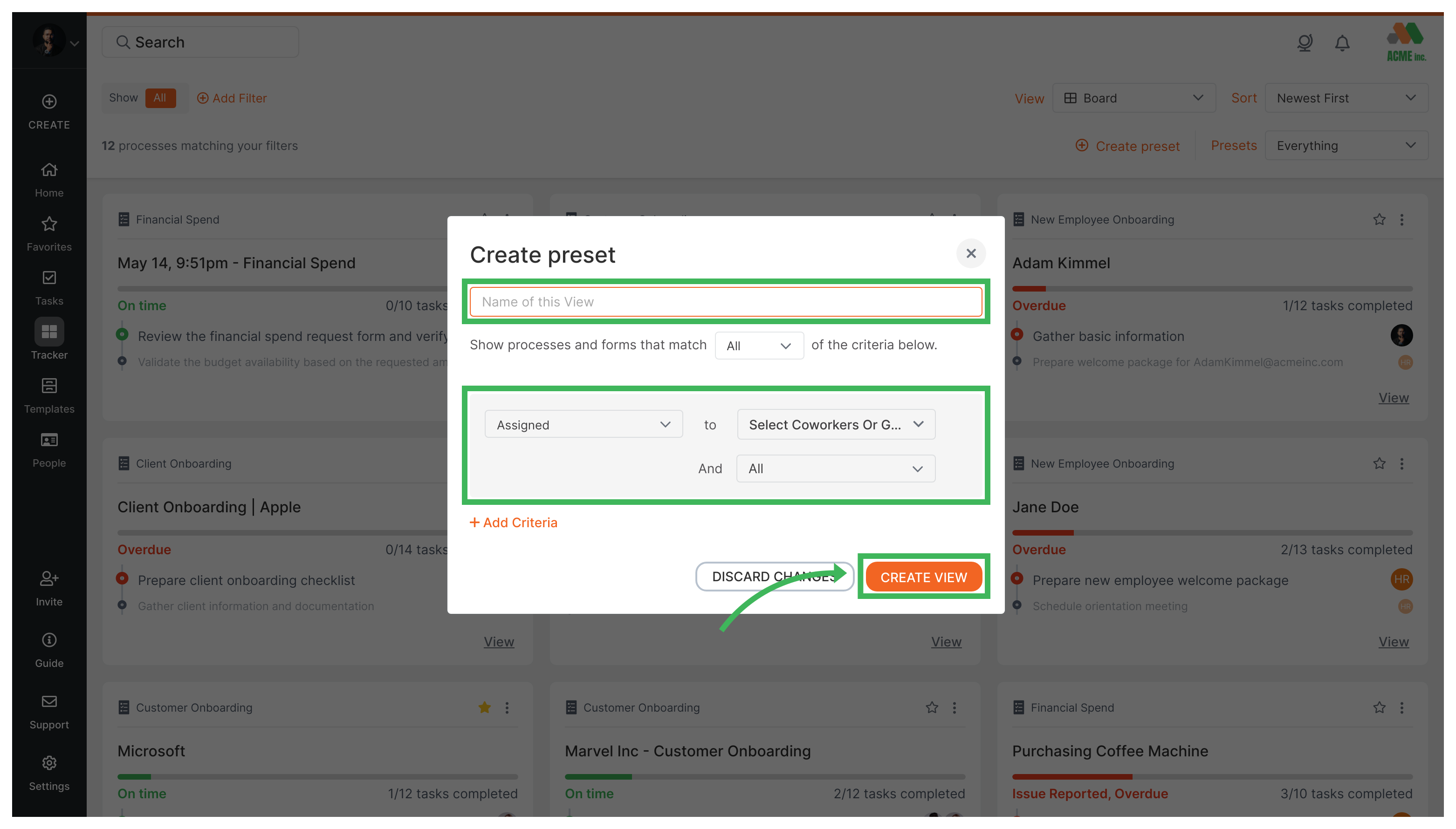 Tallyfy Pro · Tracker view - Create custom views