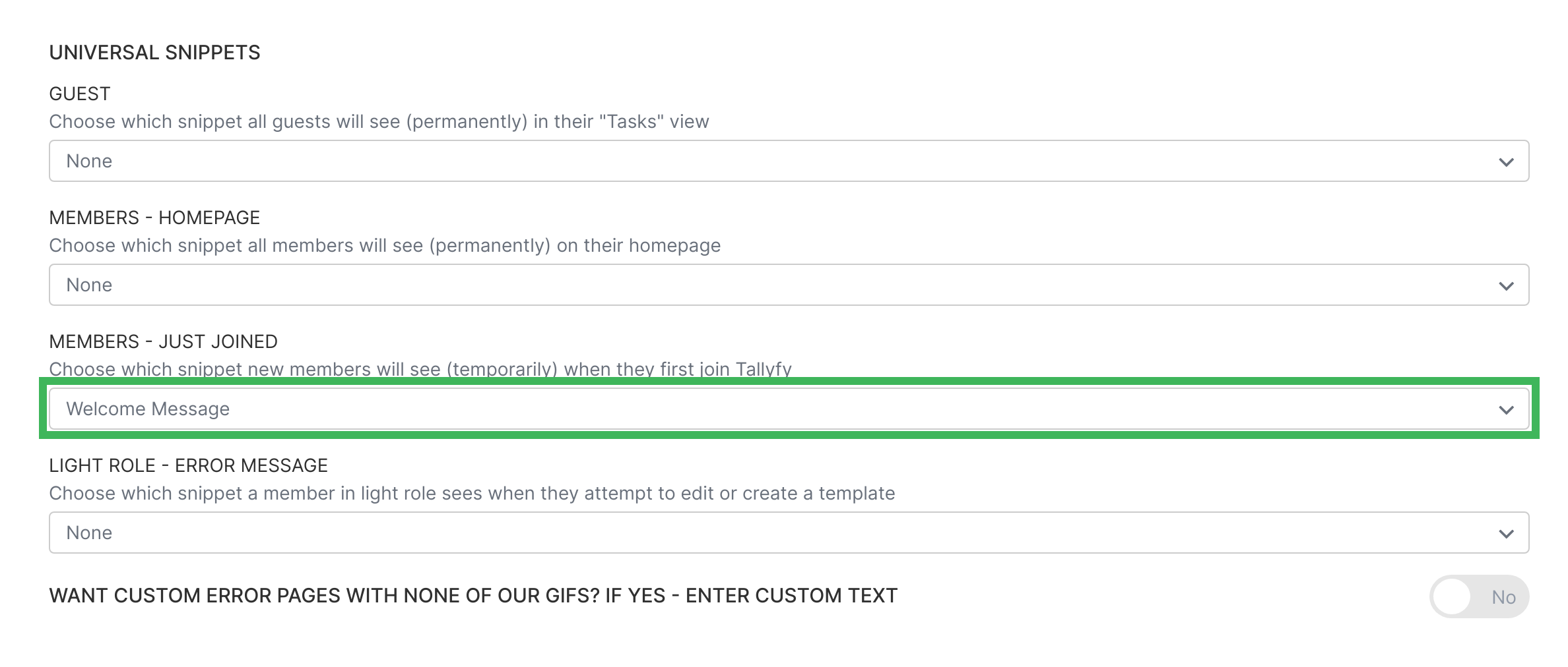 Tallyfy Pro · Welcome snippets