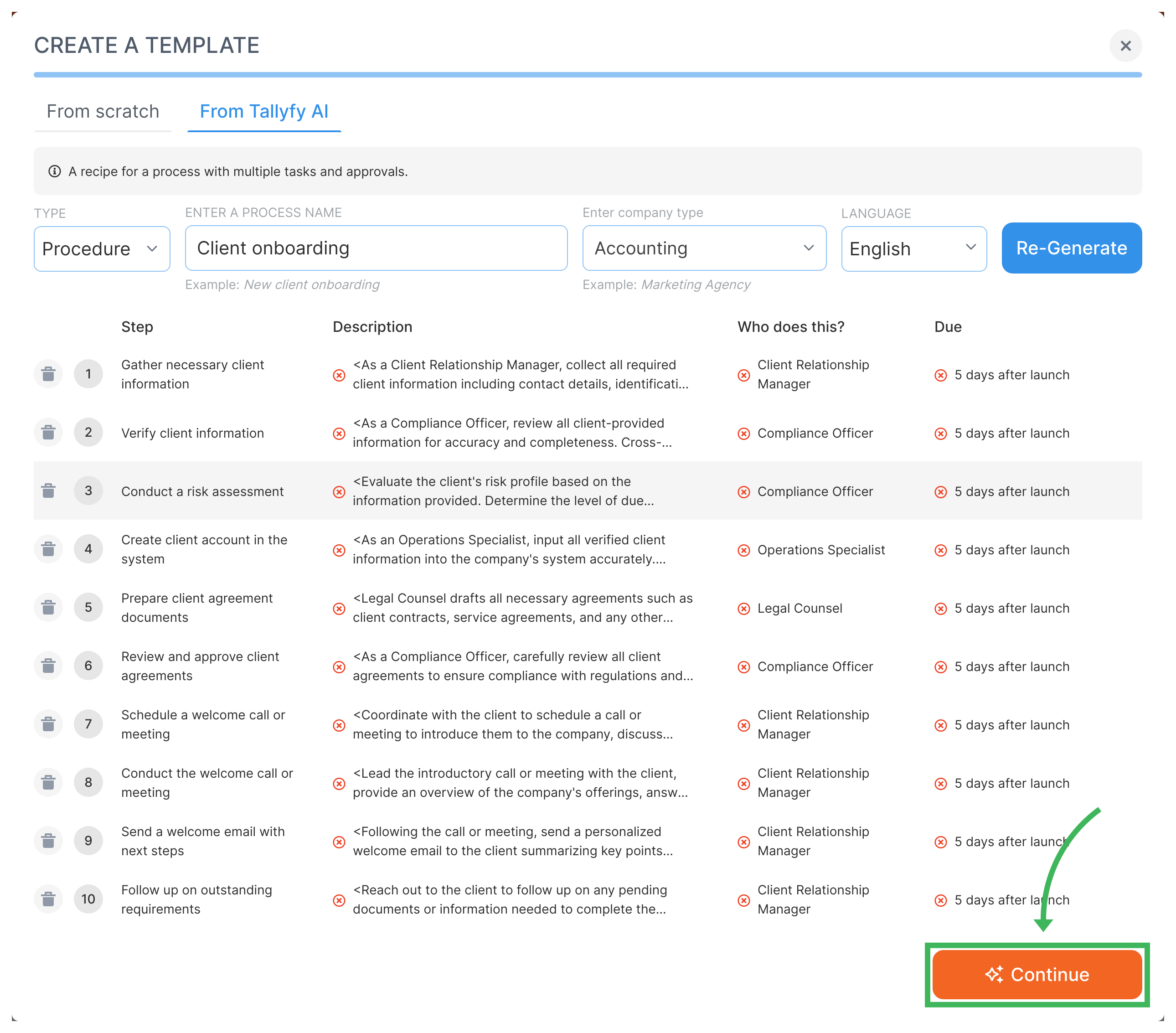 Create your first template · Tallyfy Pro