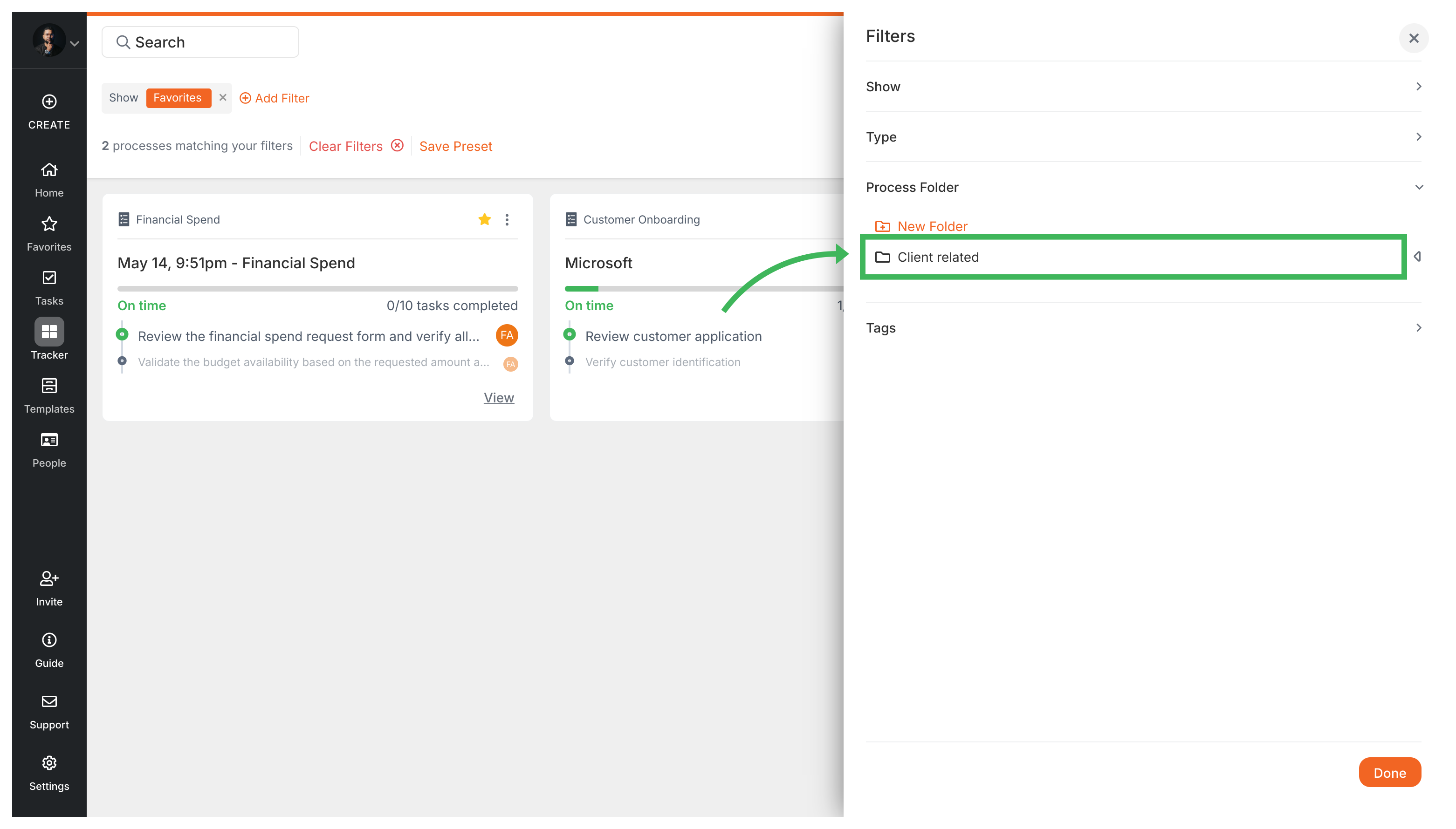 Organize processes into folders · Tallyfy Pro