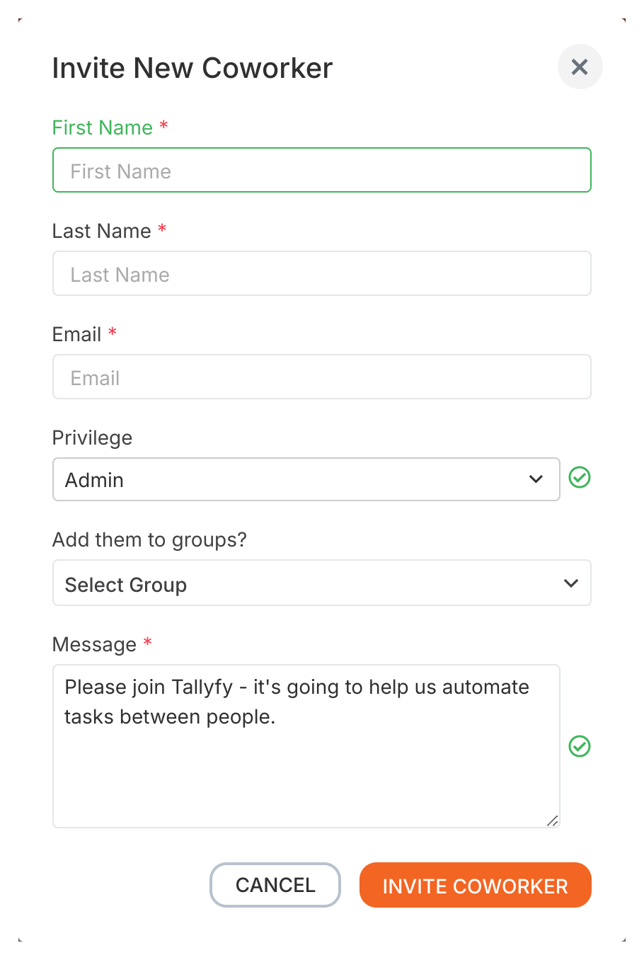Invite and activate members · Tallyfy Pro