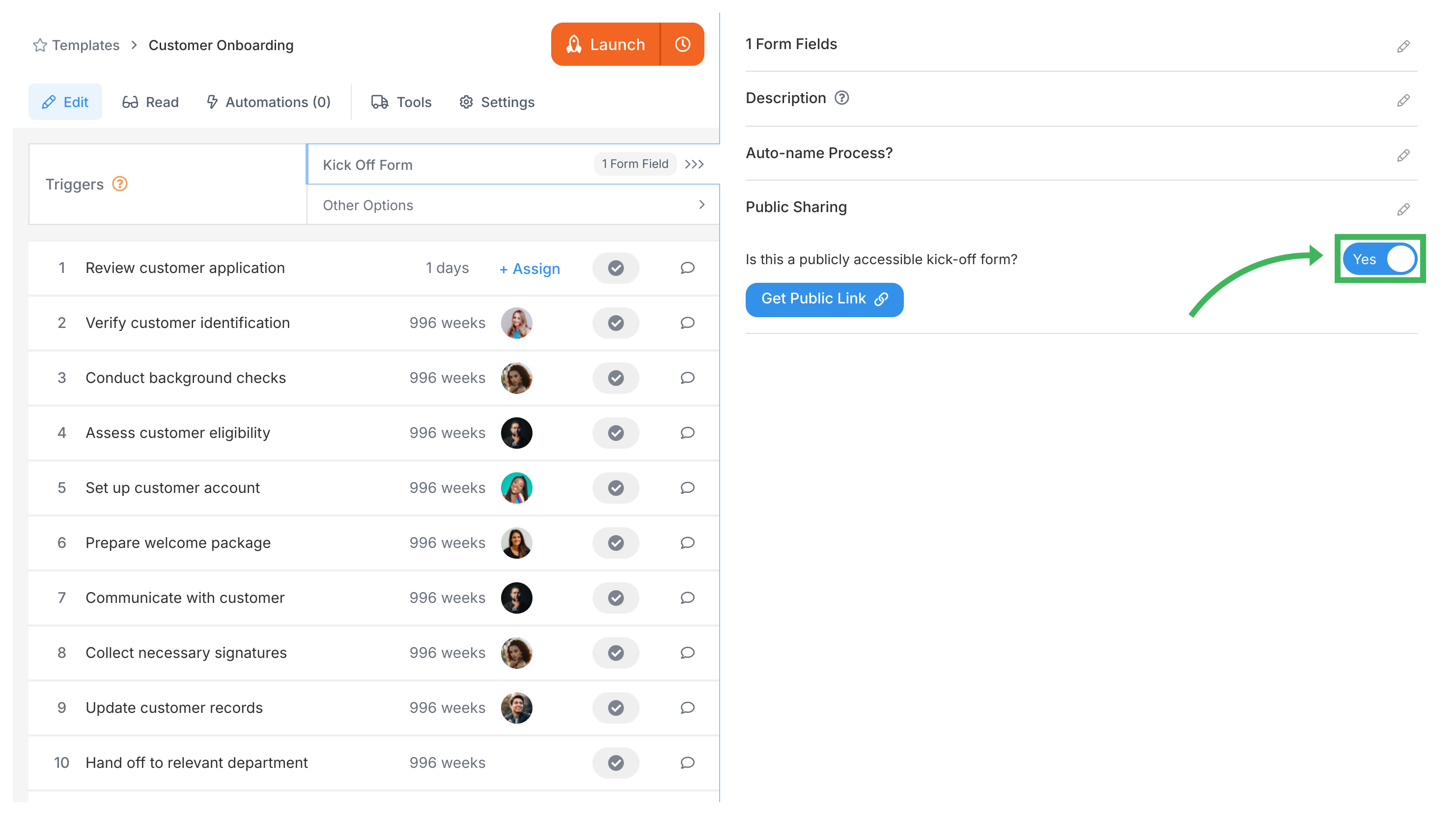 Launch via a kick-off form · Tallyfy Pro