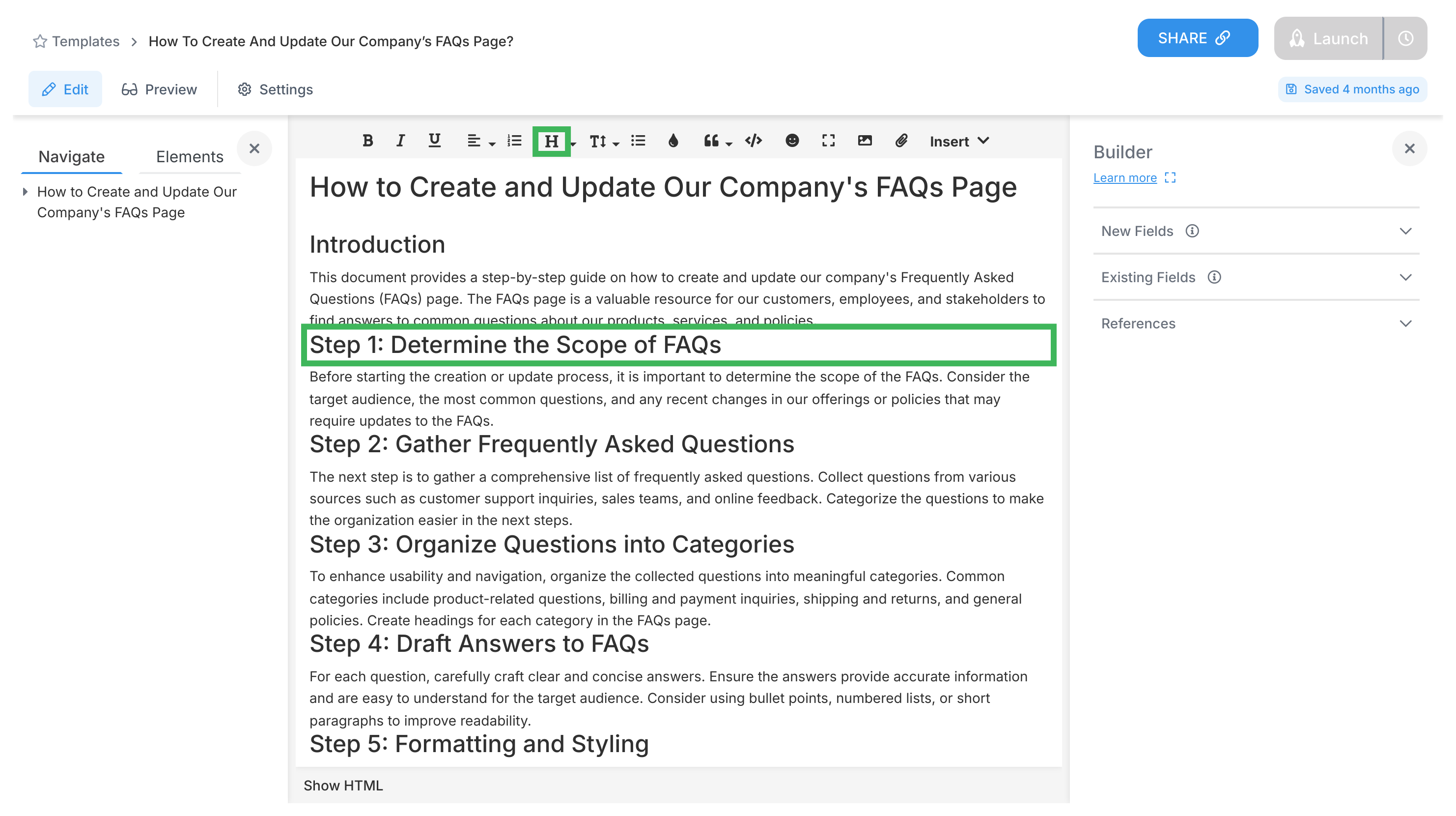 Create a table of contents · Tallyfy Pro