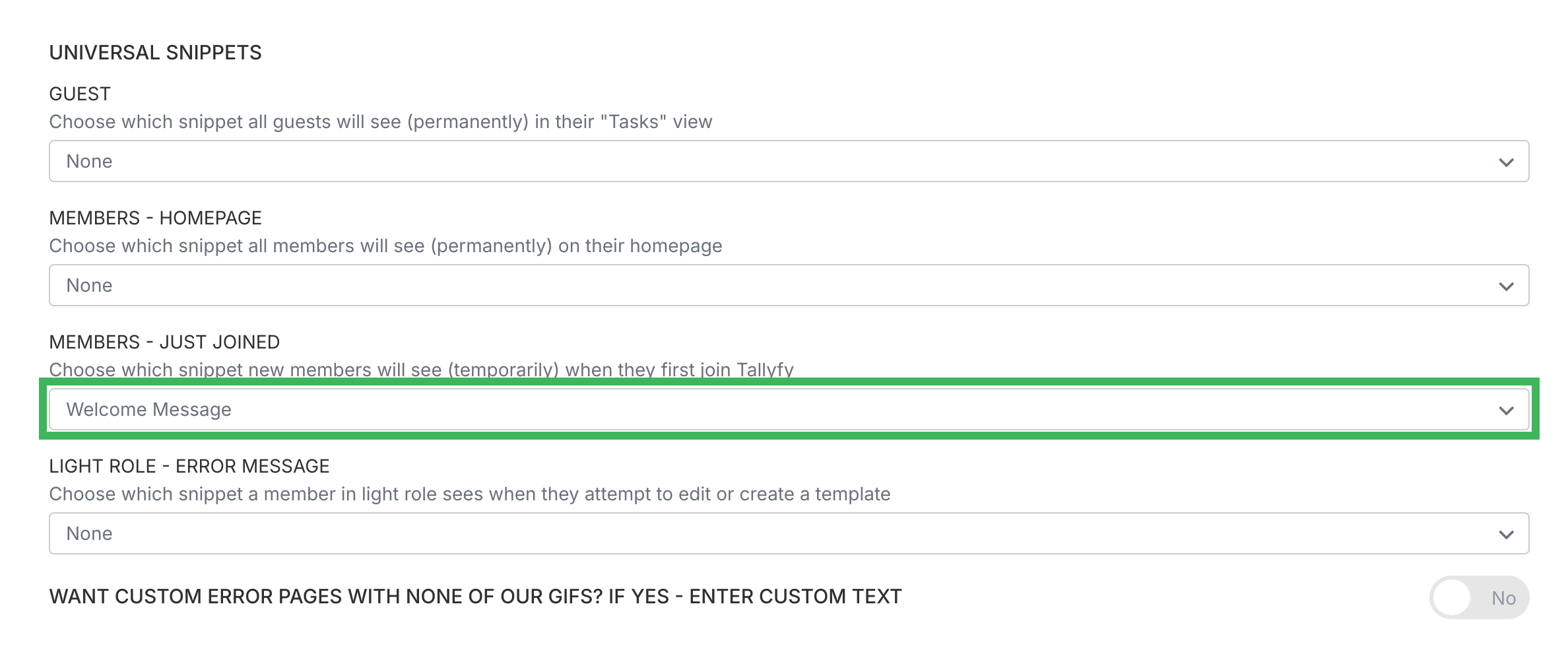 Welcome snippets · Tallyfy Pro