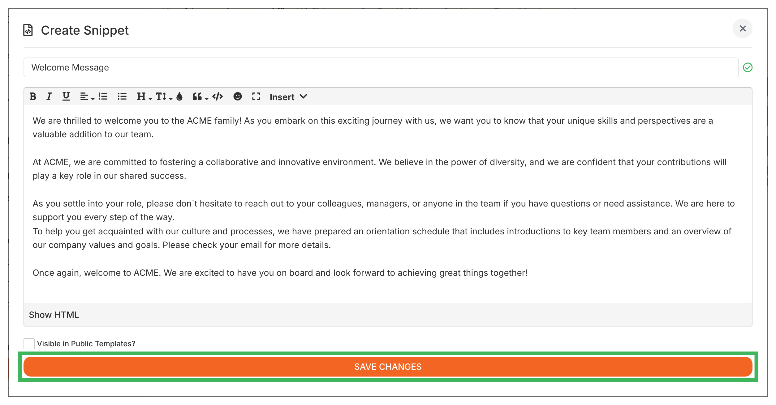 Welcome snippets · Tallyfy Pro